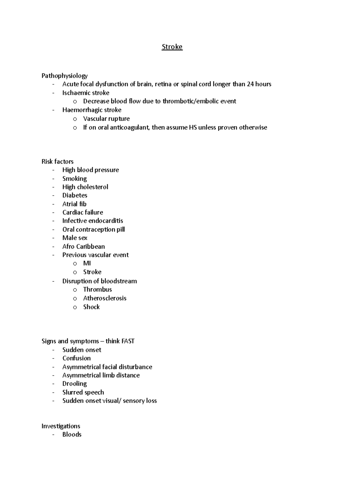 Stroke - Lecture notes 117 - Stroke Pathophysiology - Acute focal ...