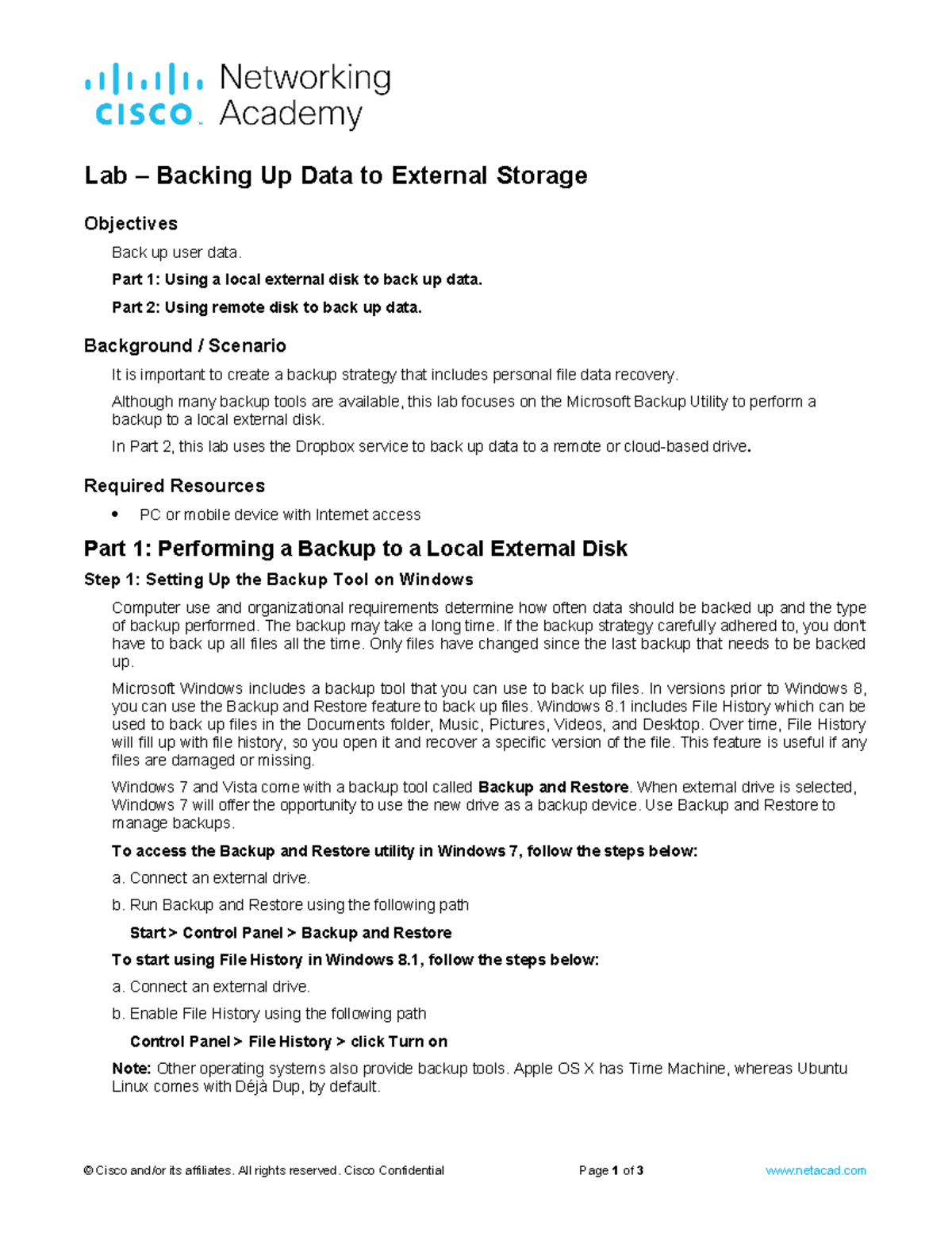 Act6 Backing Up Data to External Storage - Lab – Backing Up Data to External Storage Objectives ...
