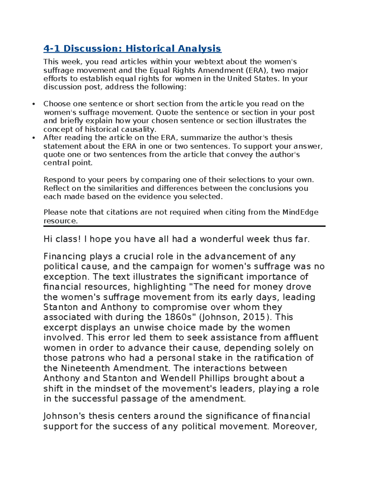 4-1 Discussion Historical Analysis - In your discussion post, address ...