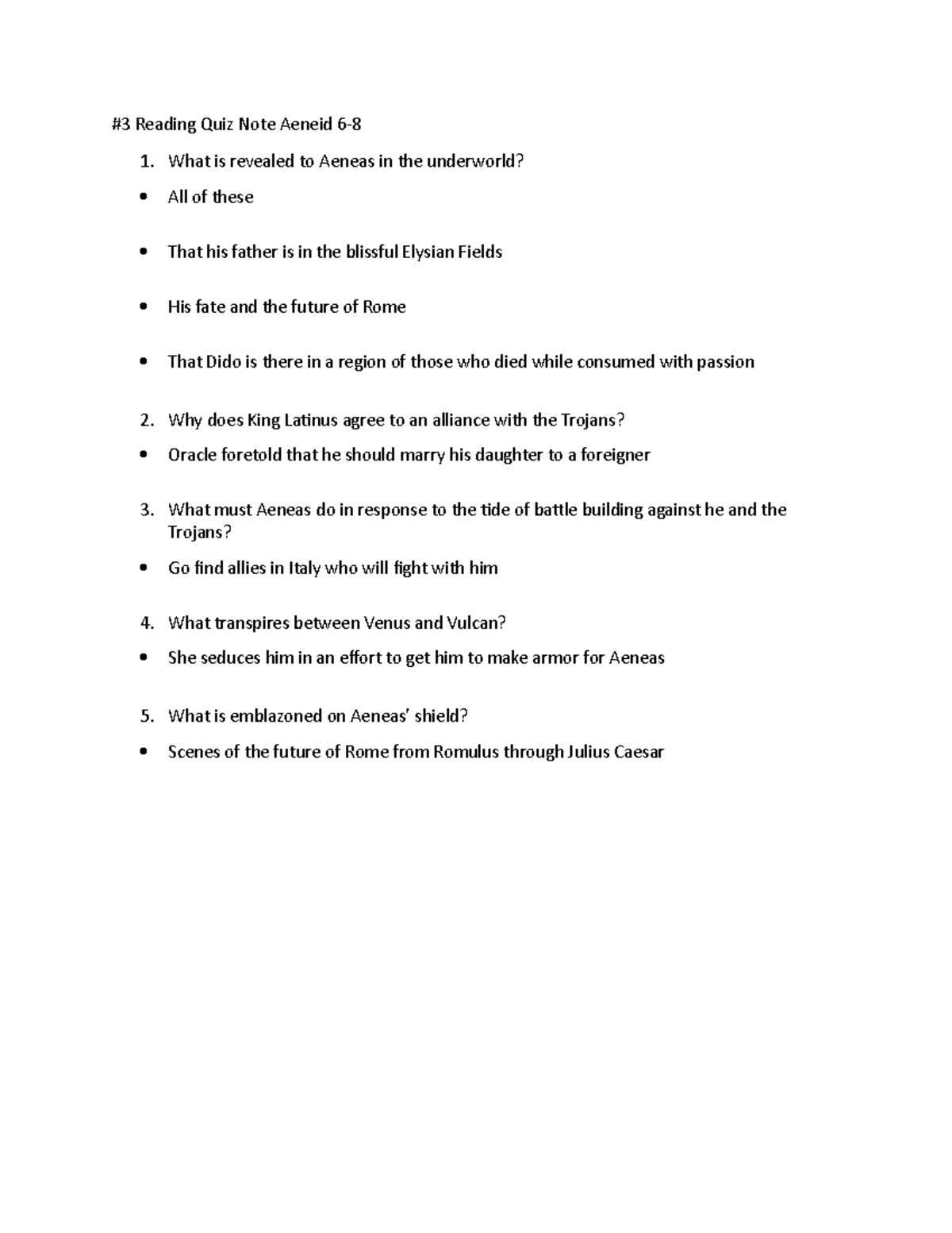 #3 Reading Quiz Note Aeneid 6-8 - What is revealed to Aeneas in the ...