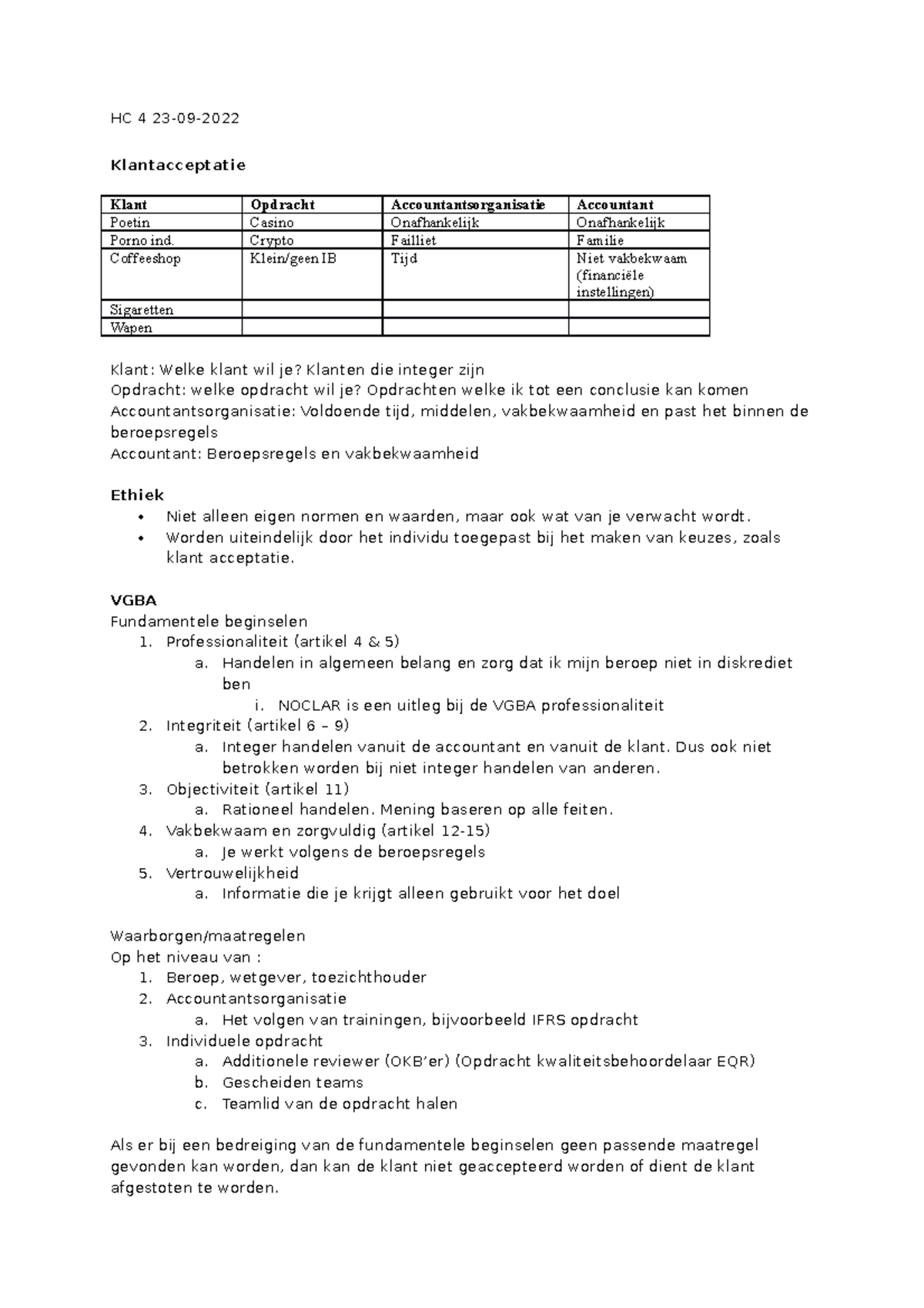 HC 4 23-09-2022 - Hoorcollege - HC 4 23-09- Klantacceptatie Klant ...