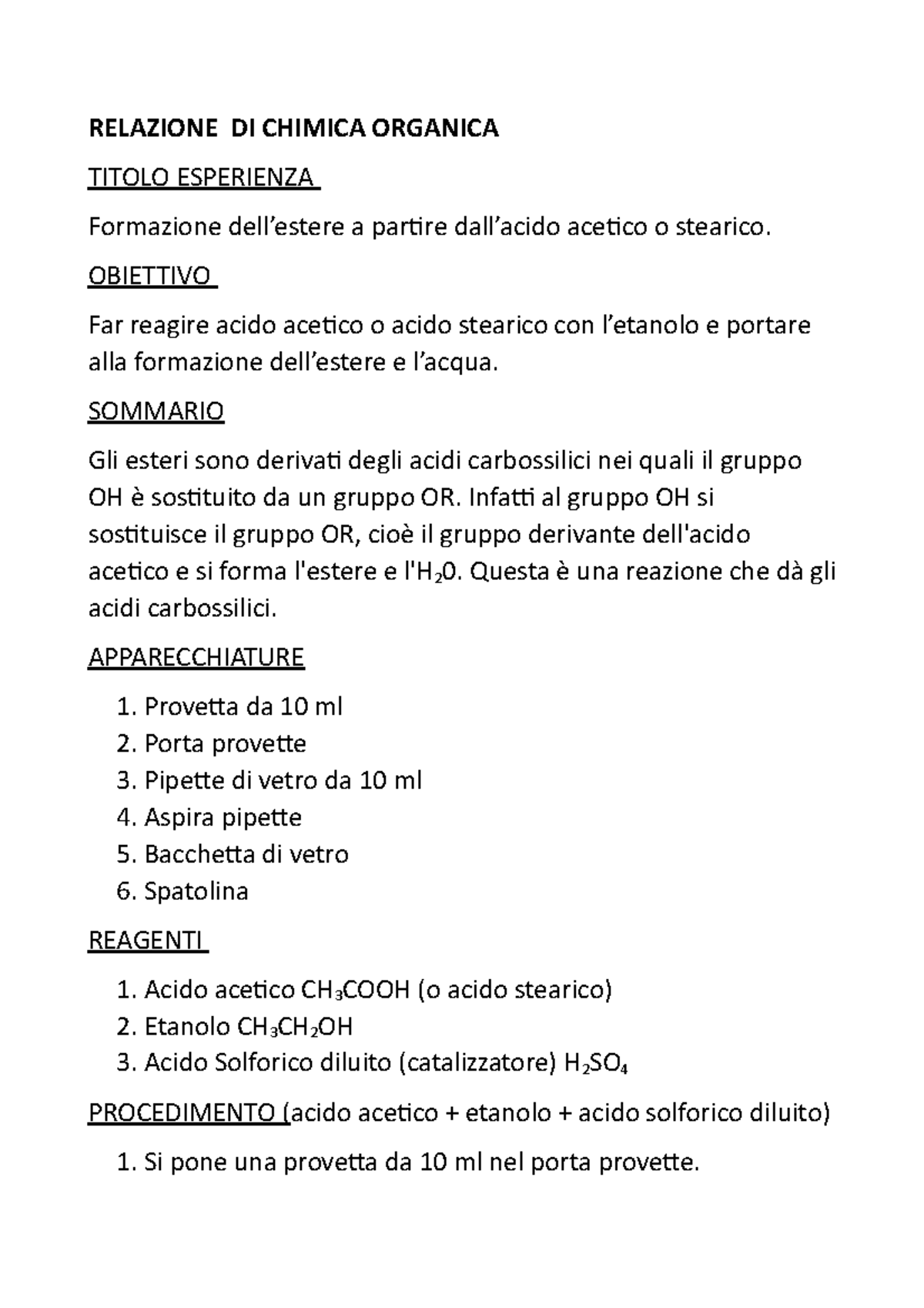 Chimica organica relazione - RELAZIONE DI CHIMICA ORGANICA TITOLO ESPERIENZA Formazione dell ...