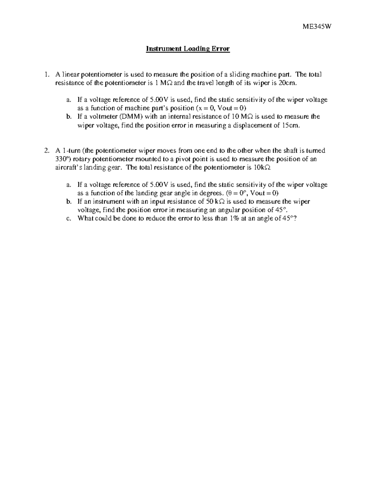 Seminar assignments - Instrument loading error - ME345W Instrument ...