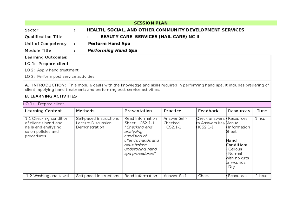 Session Plan Miranda - ... - SESSION PLAN Sector : HEALTH, SOCIAL, AND ...