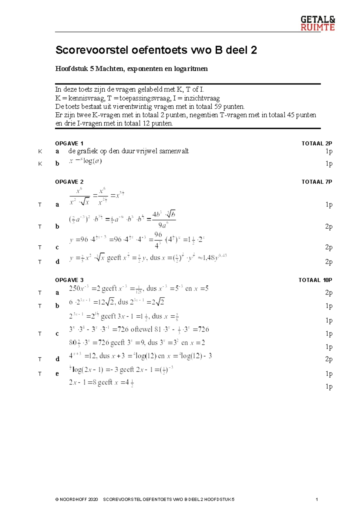Oefentoets h5 scorevoorstel - Scorevoorstel oefentoets vwo B deel 2 Hoofdstuk 5 Machten ...
