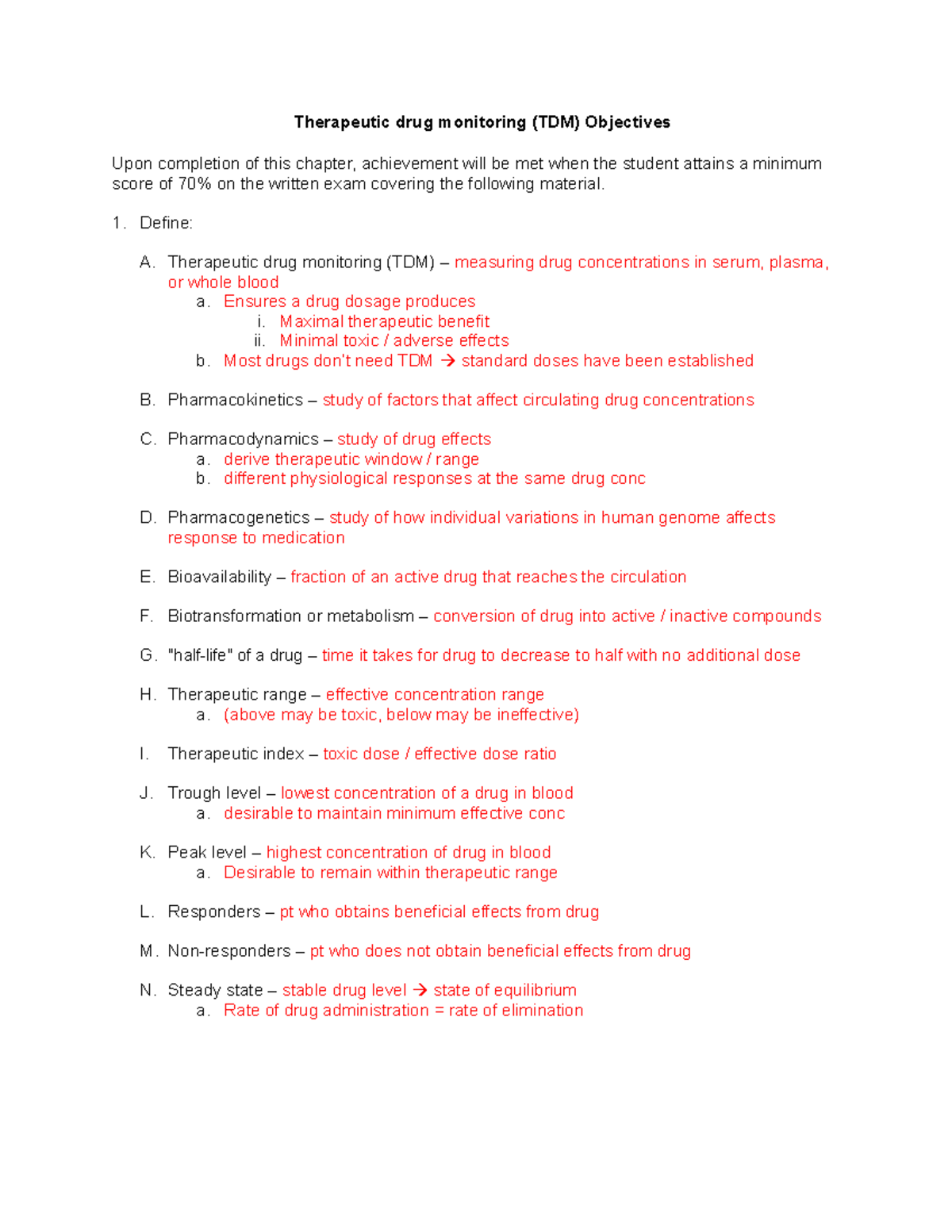 TDM Obj Student - tdm objectives - Therapeutic drug monitoring (TDM ...