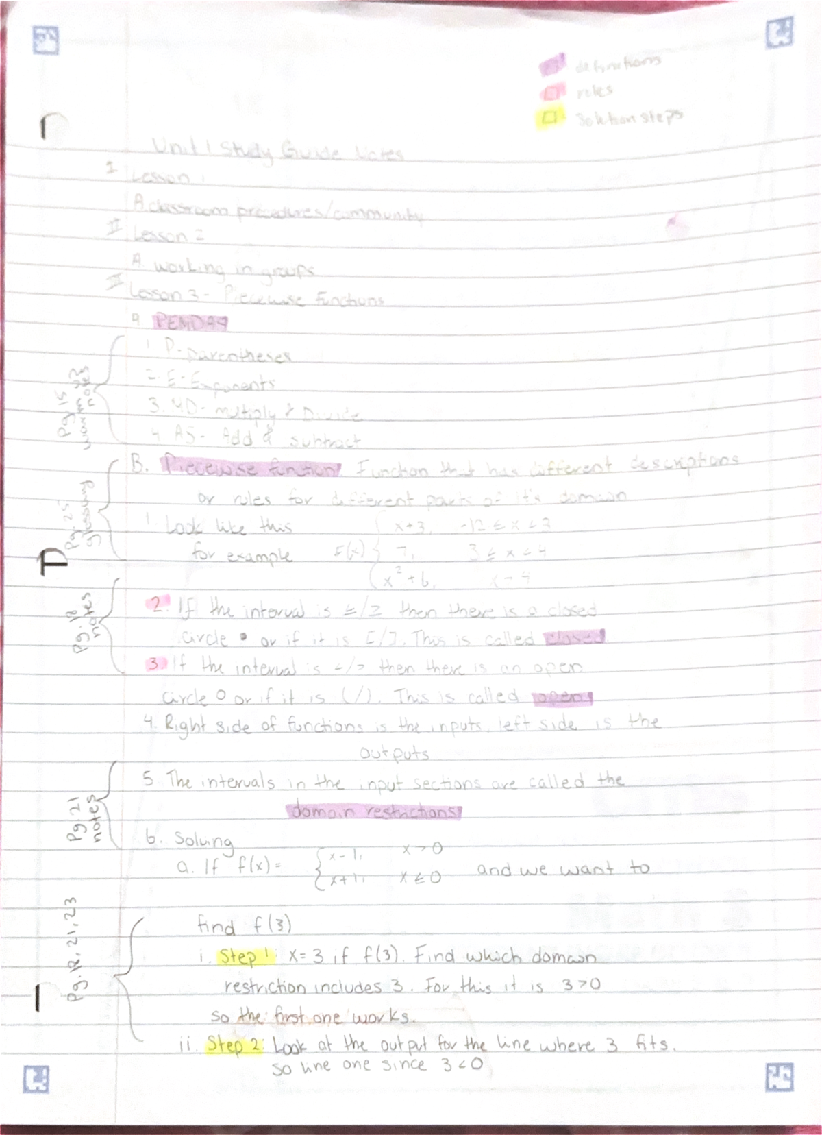 Math 3 Unit 1 Study Guide Notes - w definitions rikes n Seletion steps ...