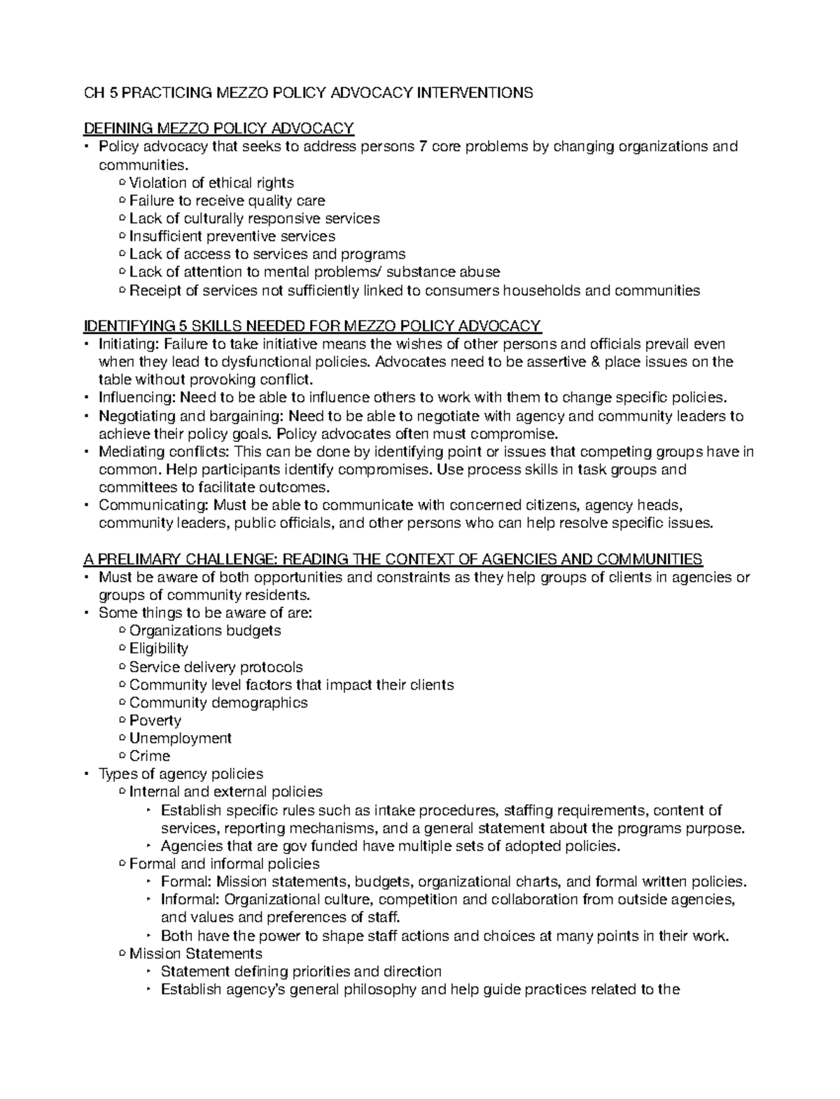 CH 5 Practicing Mezzo Policy Advocacy Interventions - CH 5 PRACTICING ...