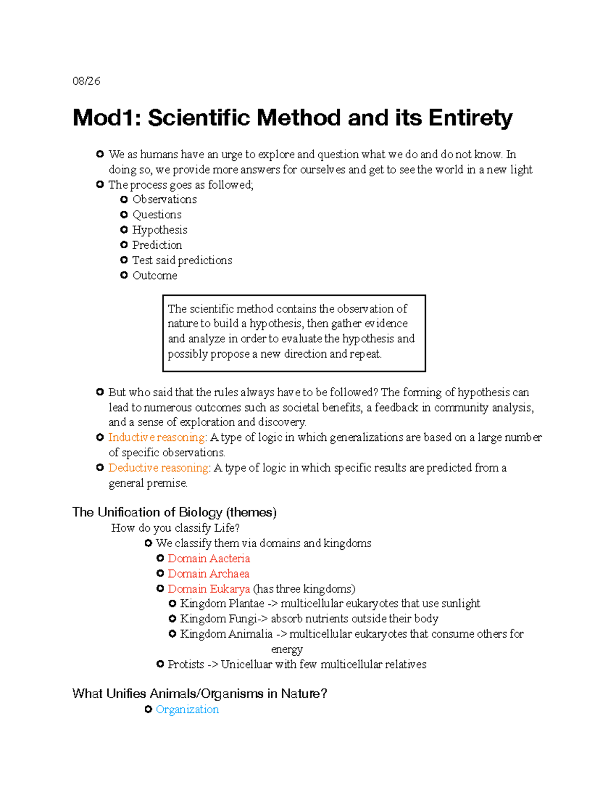 Biology notes 08:26 - The Scientific method, Evolution and the ...