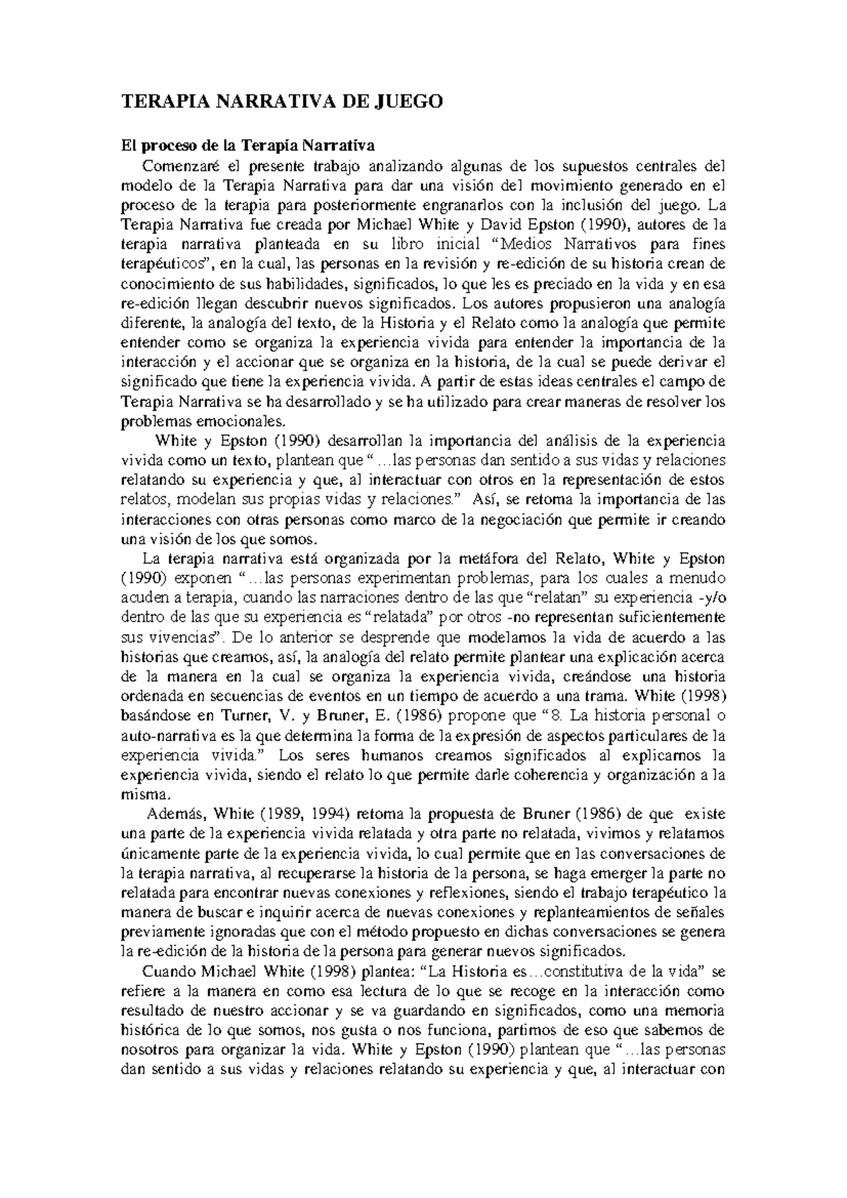 Terapia Narrativa de Juego - TERAPIA NARRATIVA DE JUEGO El proceso de ...