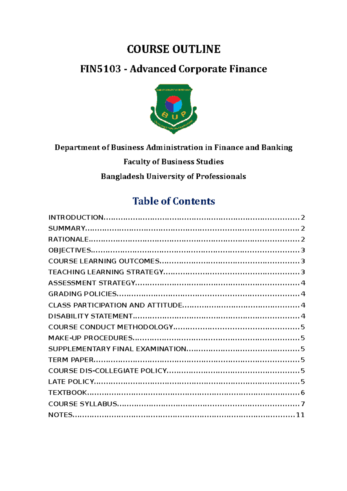 ACF CO FIN5103 ACF MBA2023 in 2023 - COURSE OUTLINE FIN5103 - Advanced ...