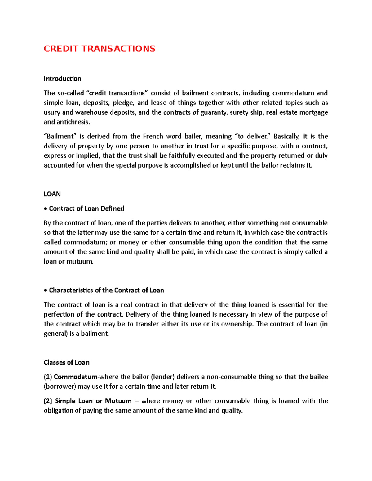 Credit Transactions - CREDIT TRANSACTIONS Introduction The so-called ...