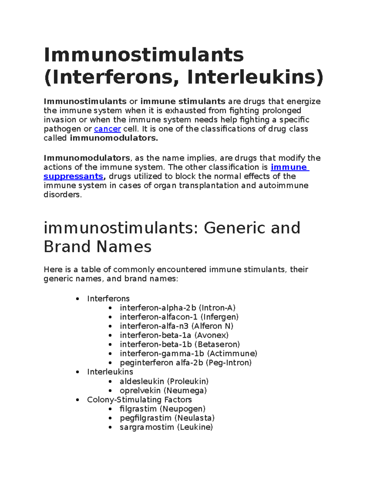 Immunostimulants - lam - Immunostimulants (Interferons, Interleukins ...
