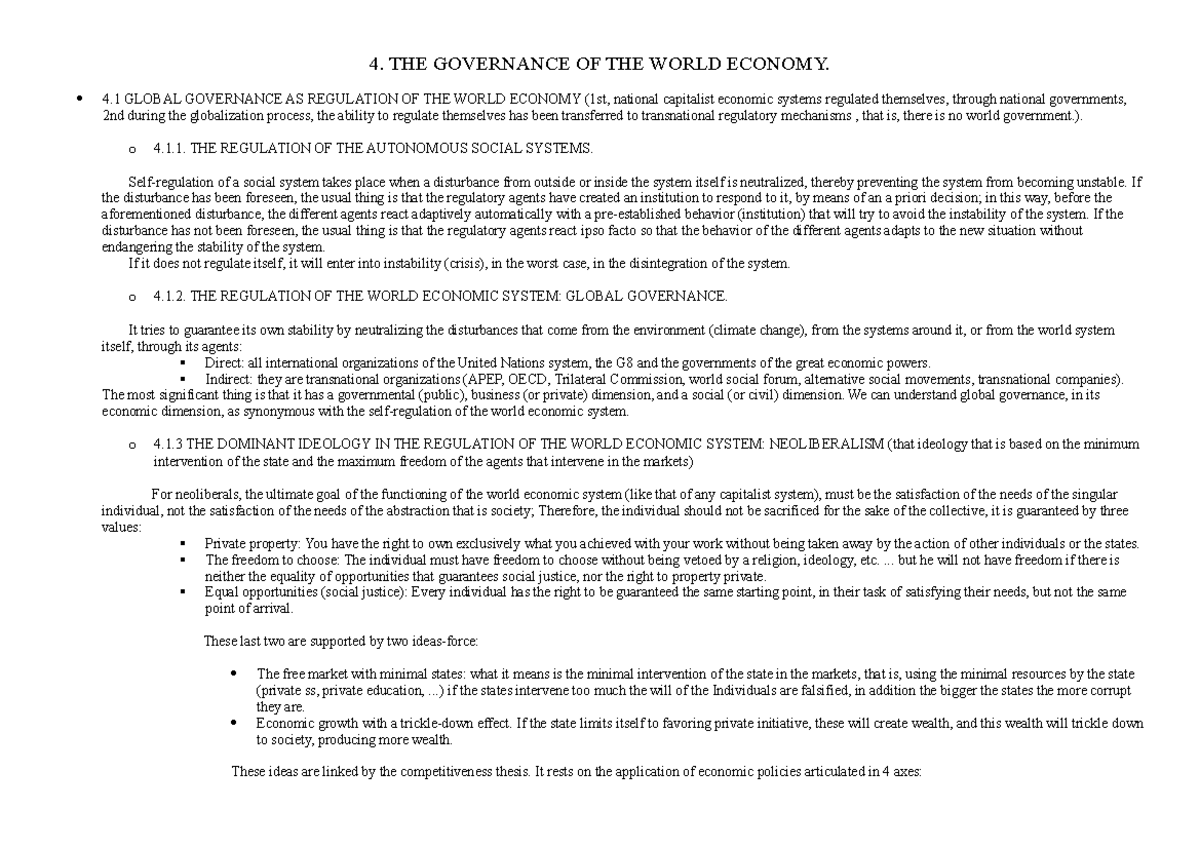 Lesson 14 Economic Regulation - 4. THE GOVERNANCE OF THE WORLD ECONOMY ...