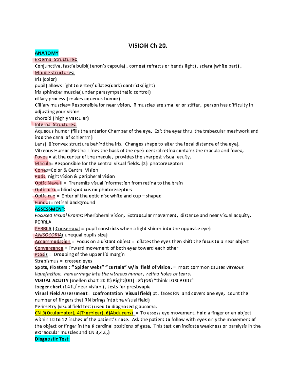 Exam 1 Blueprint - VISION Ch 20. ANATOMY External Structures ...