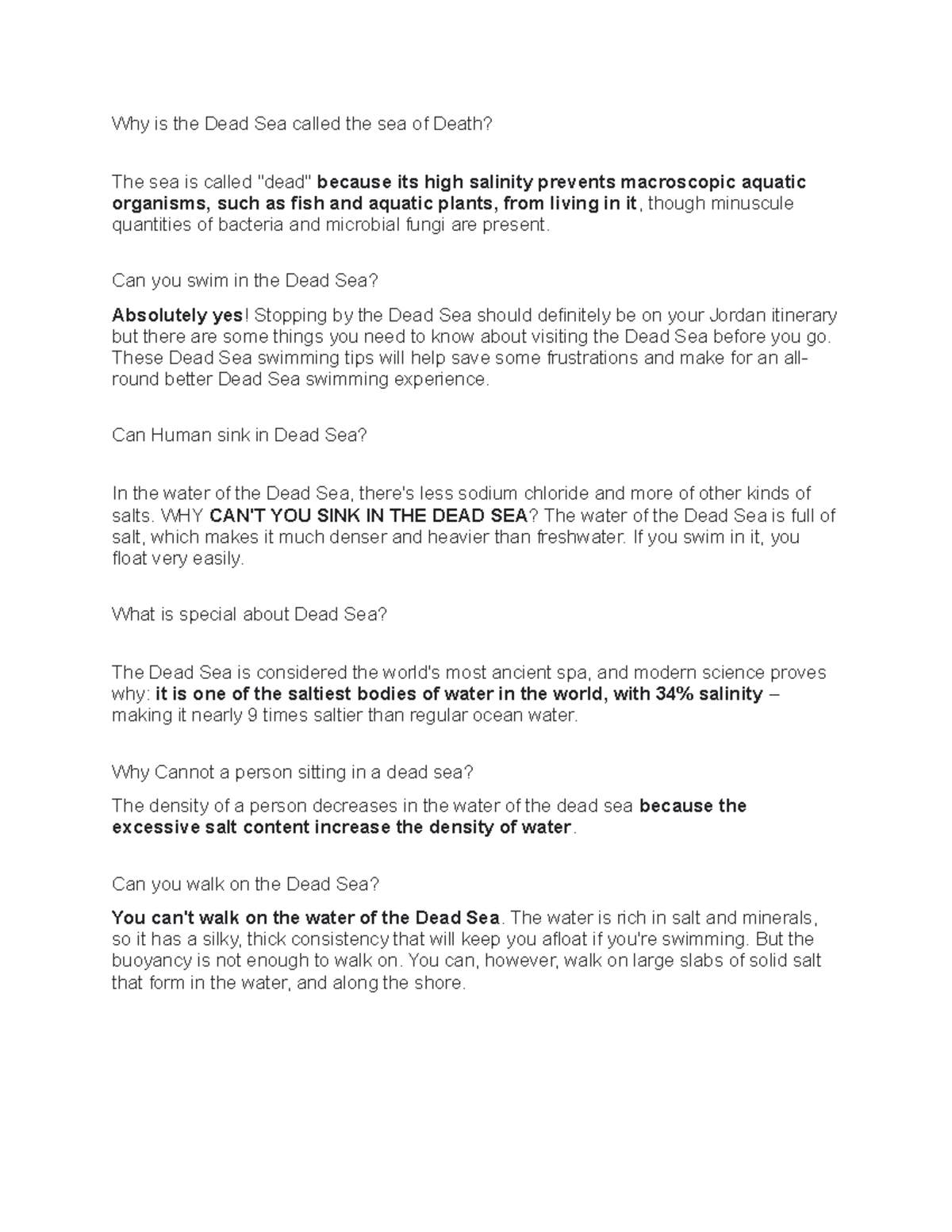 Deadsea - she diz - Why is the Dead Sea called the sea of Death? The ...