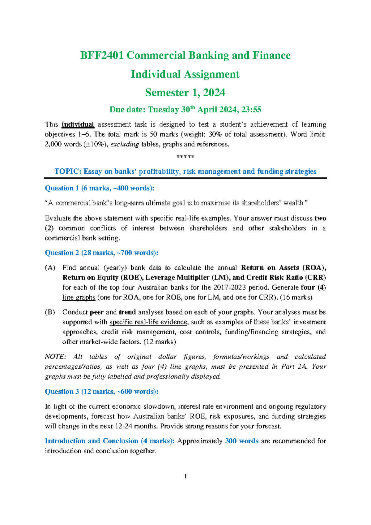 BFF2401 S1 2024 Individual Assignment Topic - BFF2401 Commercial ...