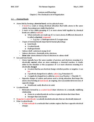Chapter 3 - BIOL1147 Notes - Anatomy and Physiology Chapter 3: The ...