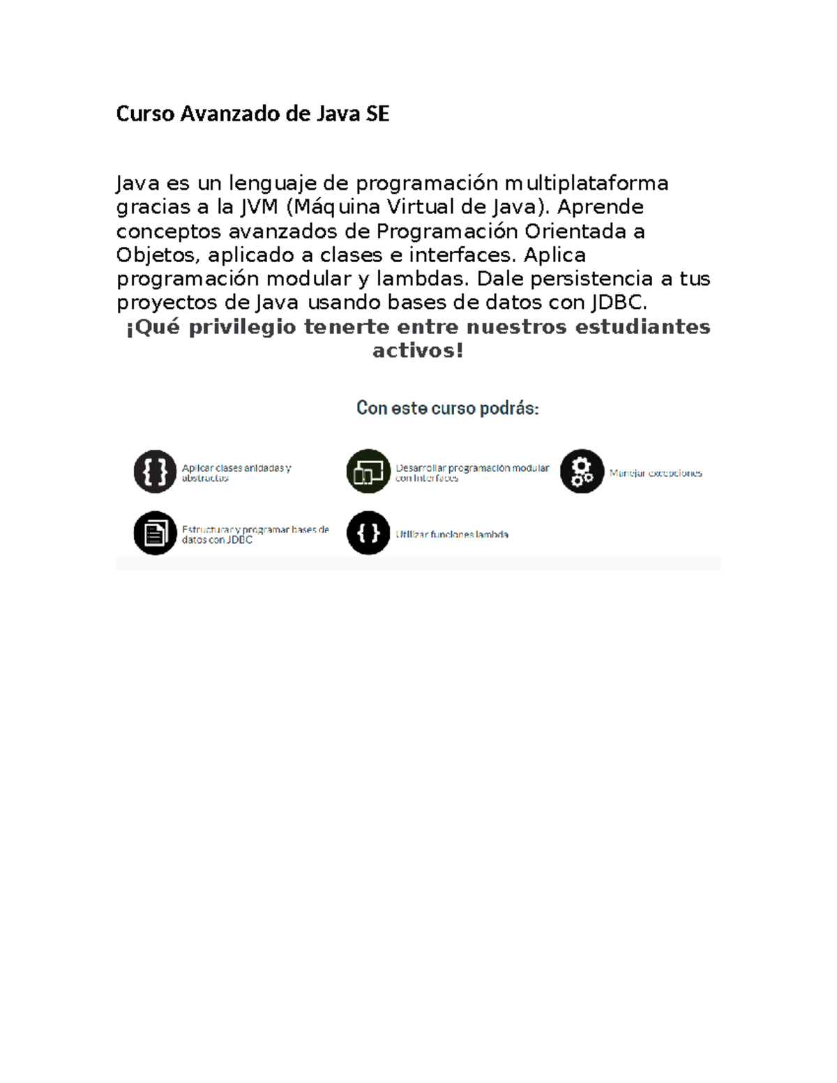 Contenido Del Curso de JAVA SE Avanzado - Desarrollo de la creatividad ...