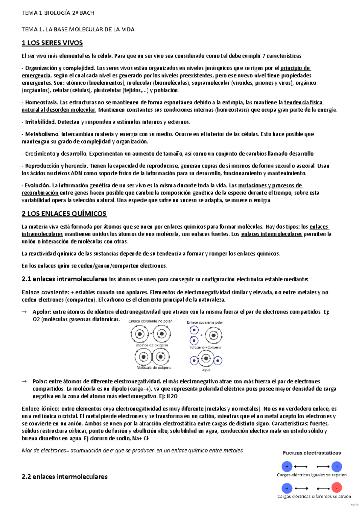 TEMA 1 Biología 2BACH - Bio - TEMA 1. LA BASE MOLECULAR DE LA VIDA 1 ...
