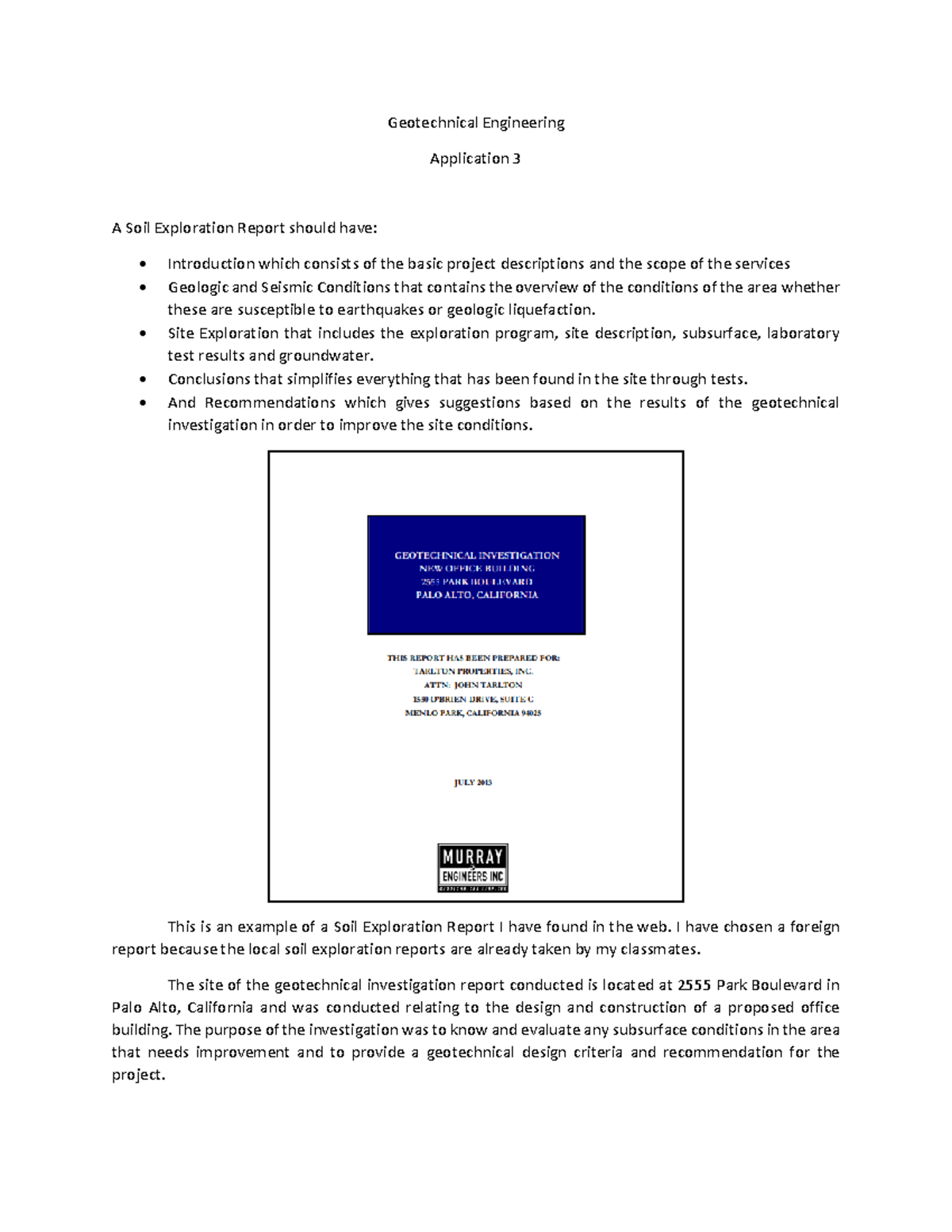 Soil Exploration Report - Site Exploration that includes the ...