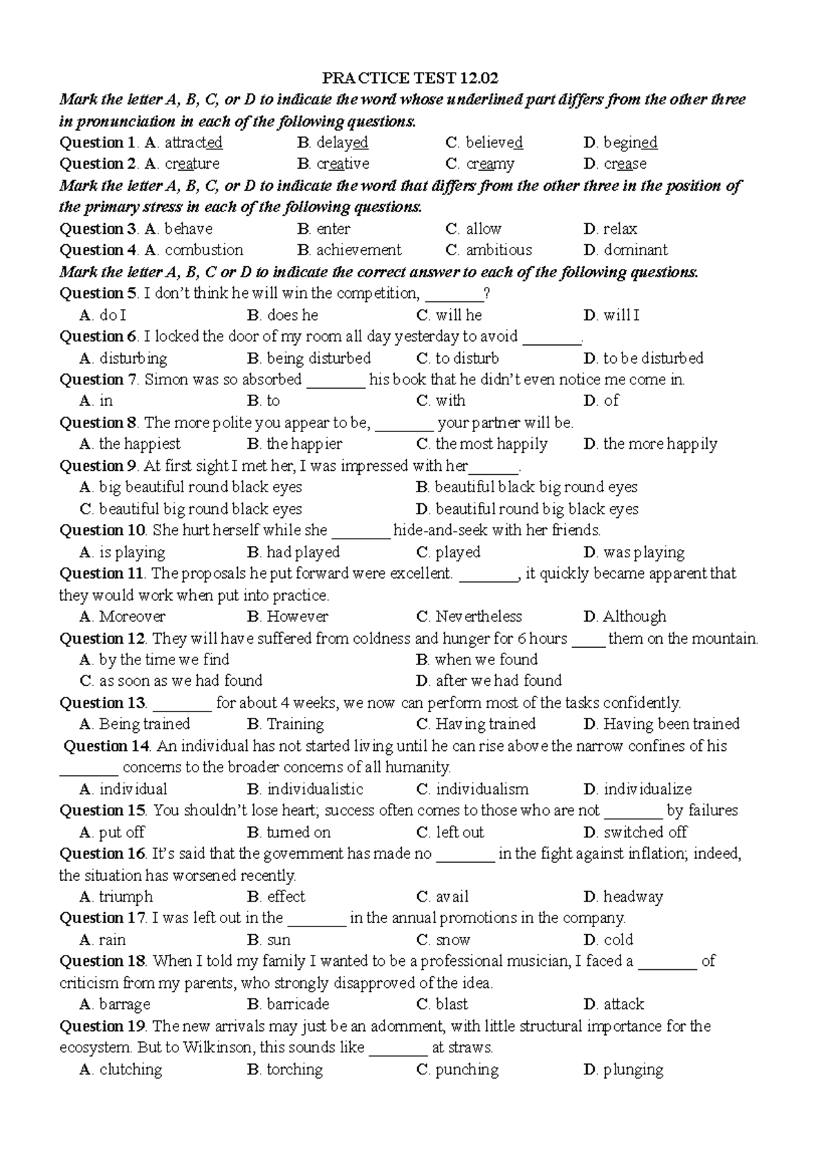 Practice TEST 18 - csdc - Kinh tế Chính trị Mác-Lê Nin - NEU - Studocu