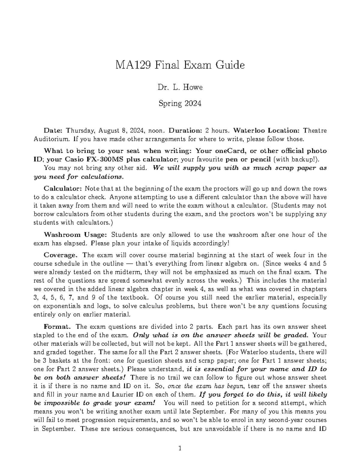 Final exam guide S24 - blah blah stuff - MA129 Final Exam Guide Dr. L ...