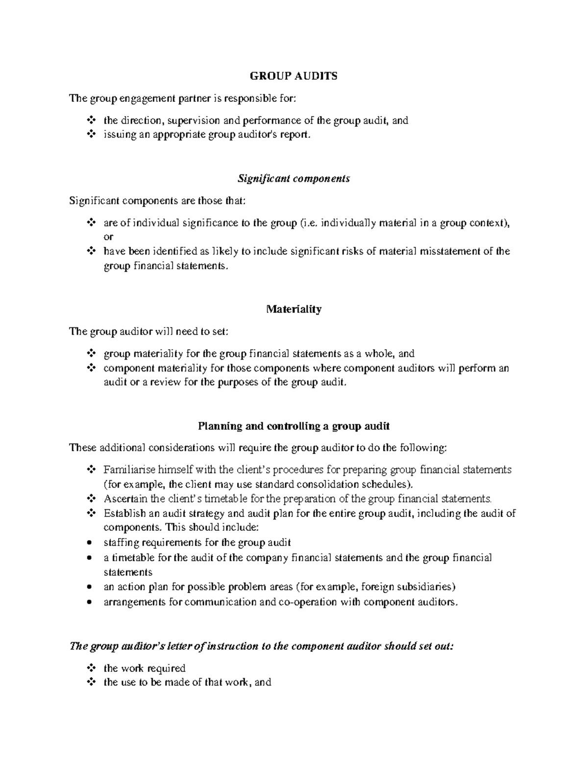 Group Audit - GROUP AUDITS The group engagement partner is responsible ...
