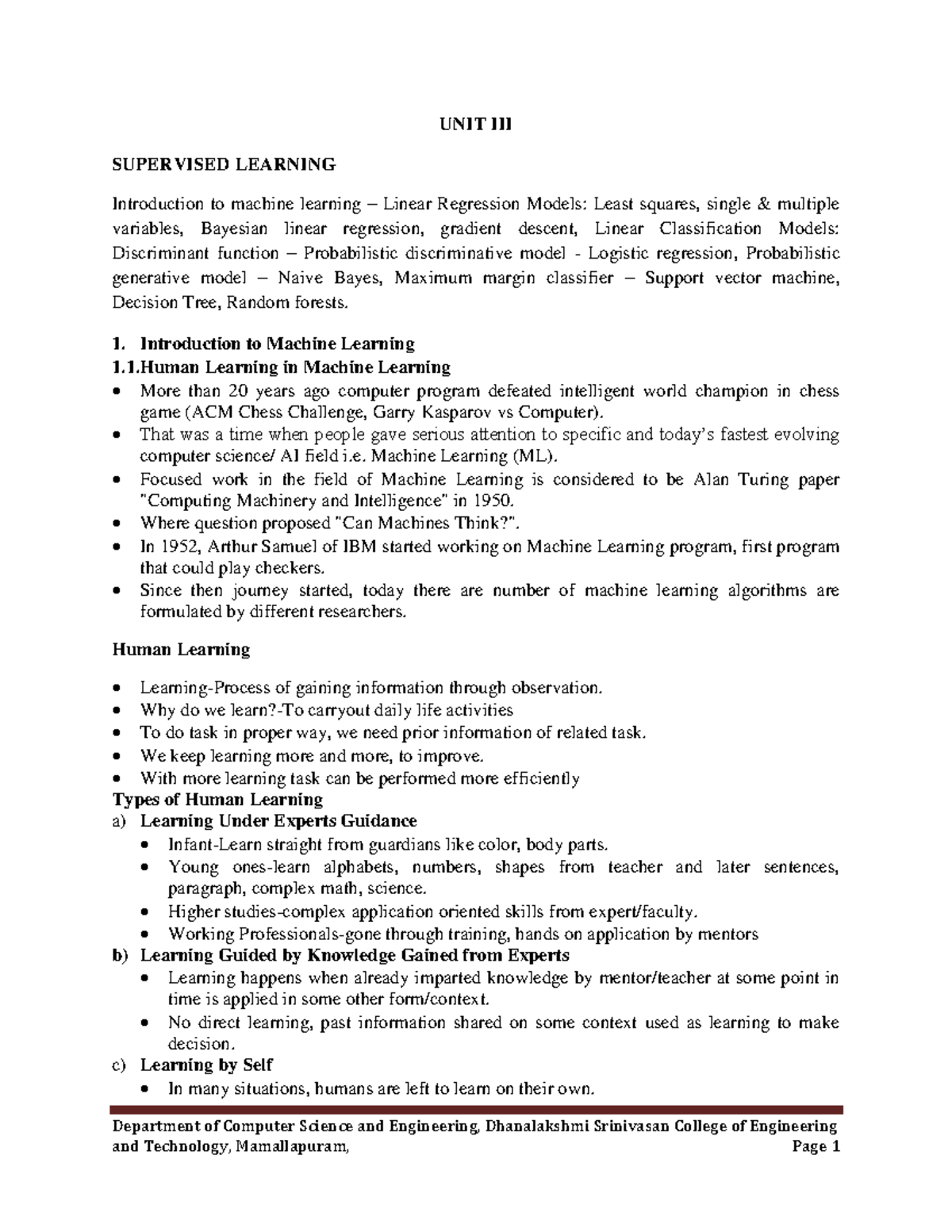 UNIT 3AIML - Study Material for AIML, Covering full syllabus of Anna ...