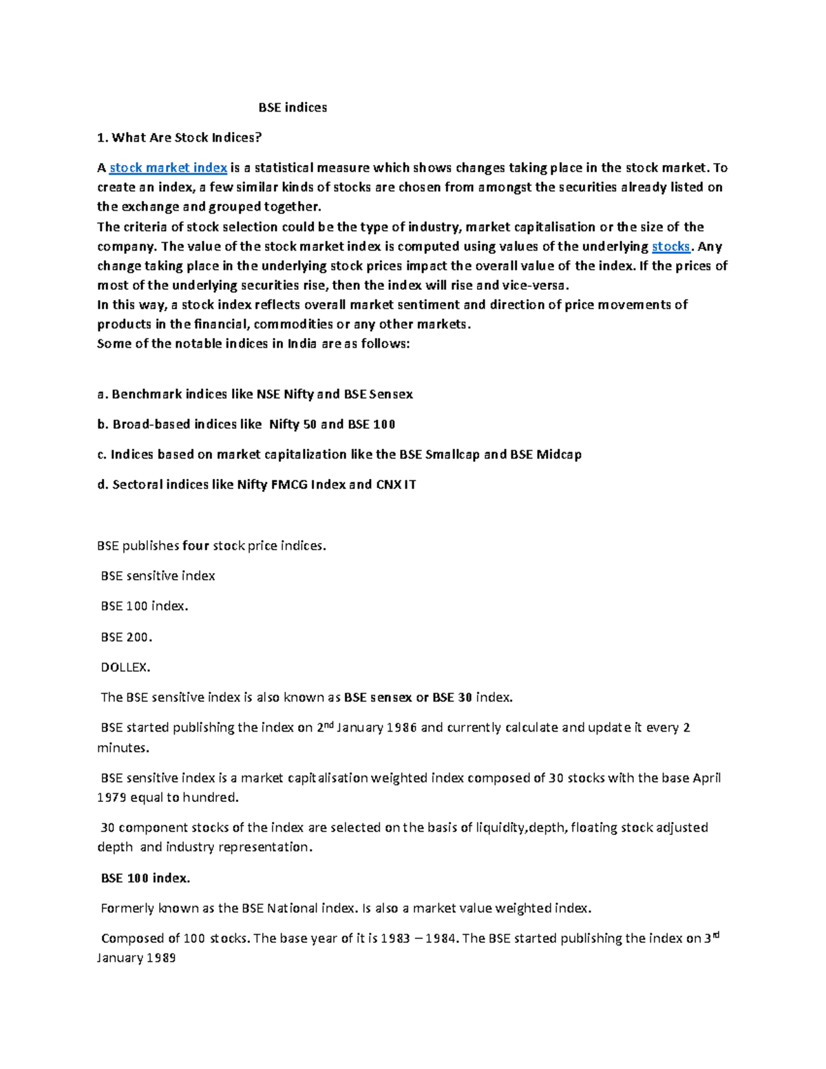 BSe indices - Lecture notes of investment and portfolio analysis - BSE ...
