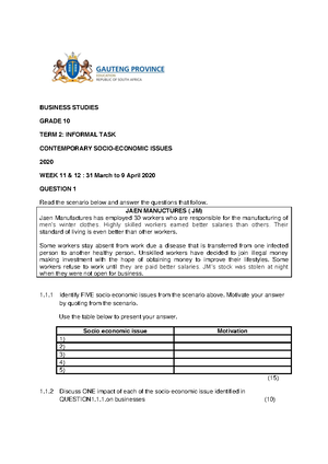 Grade 10 Business PLAN 2024 - Question 1 1 Choose a business Idea of ...