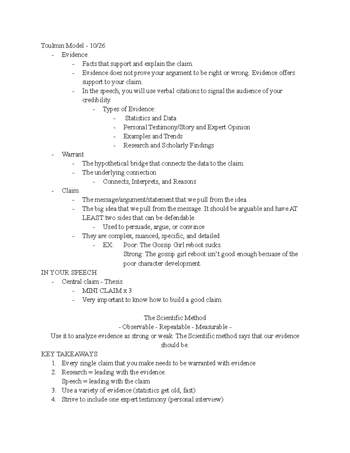 COM180 - Toulmin Model - Toulmin Model - 10/ - Evidence - Facts that ...