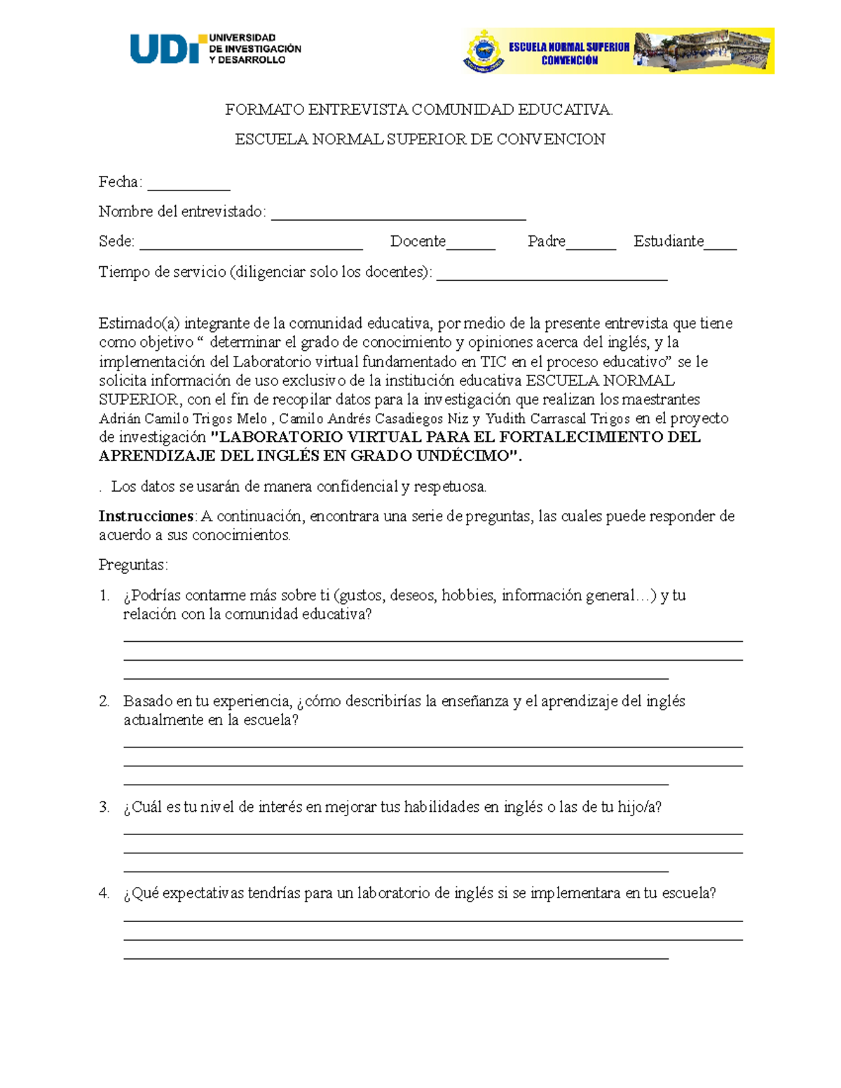 Entrevista PARA RECOLECCION DE DATOS - FORMATO ENTREVISTA COMUNIDAD ...