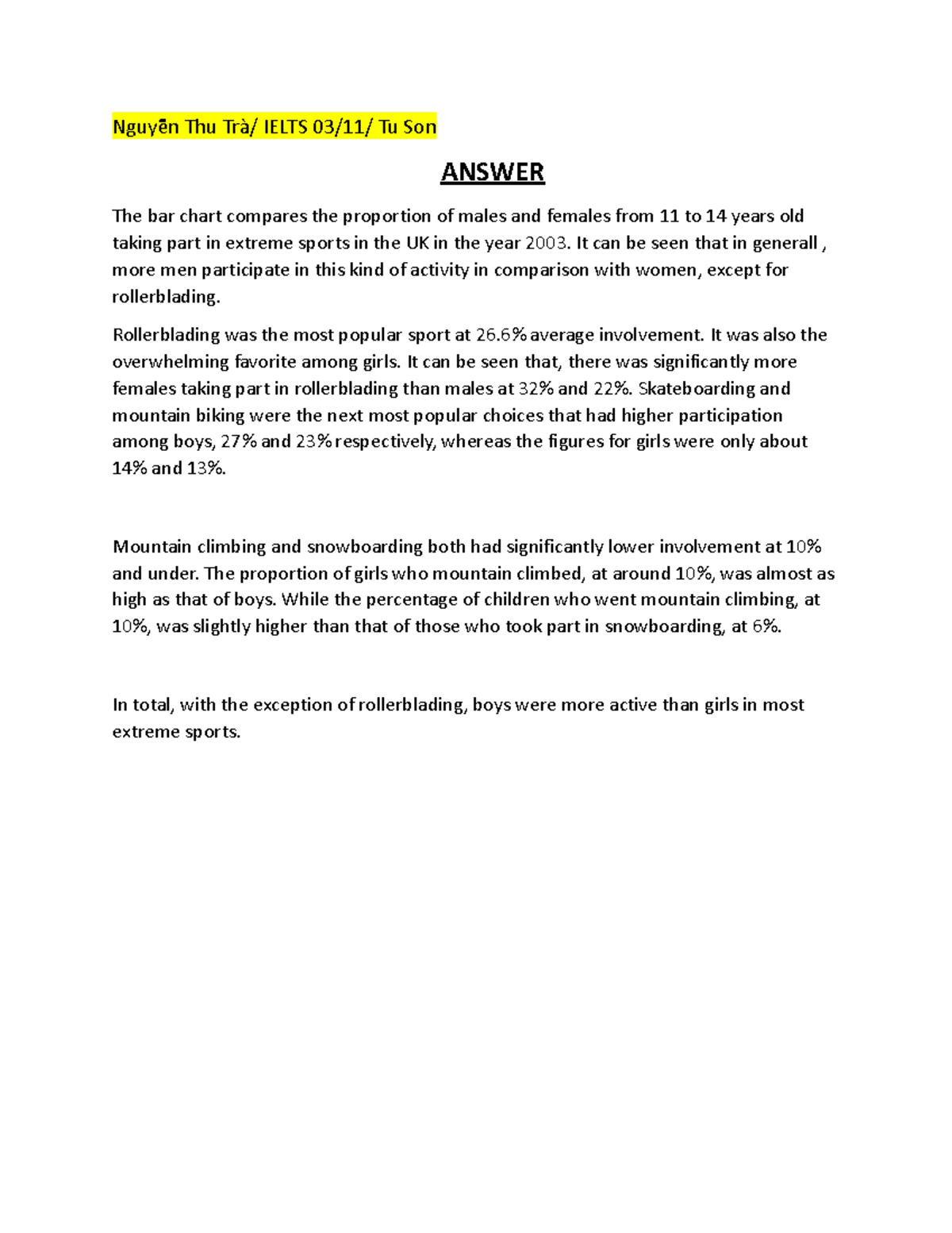 Writing t1 bar chart homework - Nguyễễn Thu Trà/ IELTS 03/11/ Tu Son ...