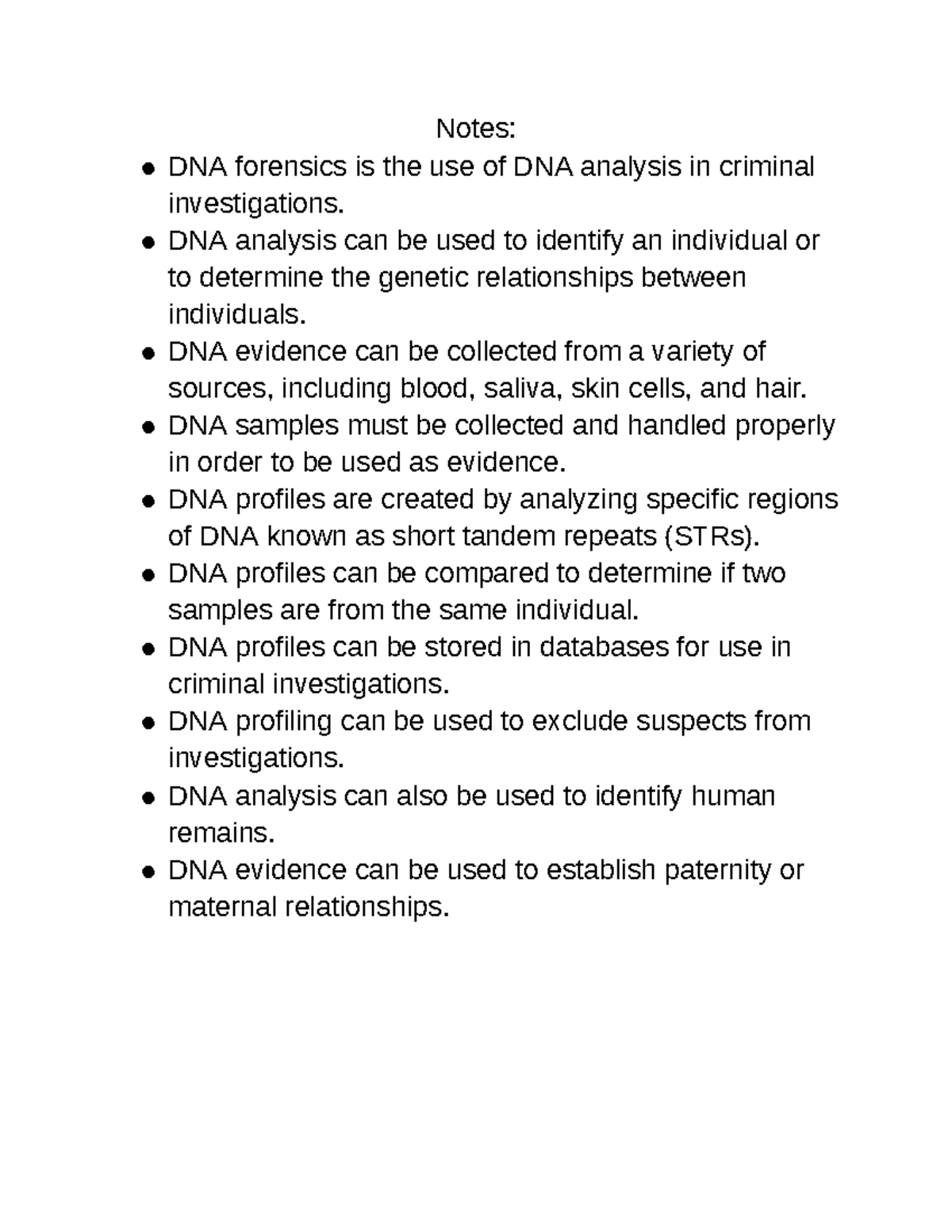Forensics Video Notes About DNA - Google Docs - Notes: DNA forensics is ...