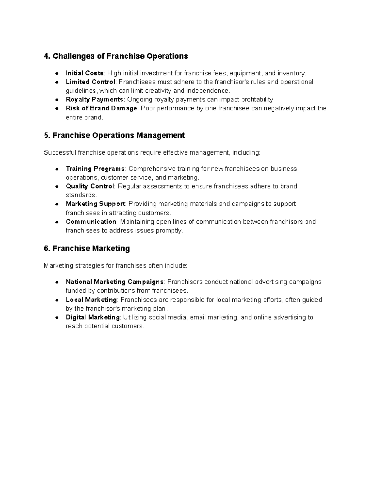 Franchise - notes continuation - 4. Challenges of Franchise Operations ...
