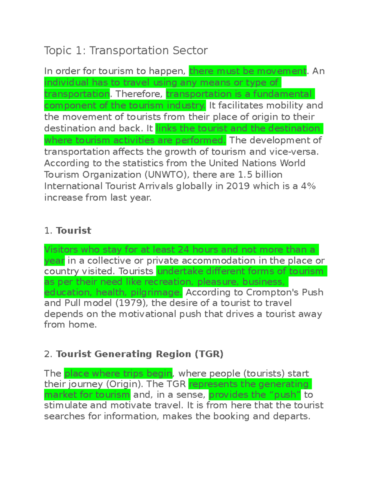 Topic 1 Reviewer - Topic 1: Transportation Sector In order for tourism ...