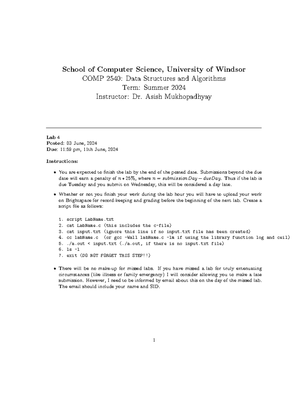 Lab Four COMP 2540 S24 - lab 4 of summer 2540 - School of Computer Science, University of ...