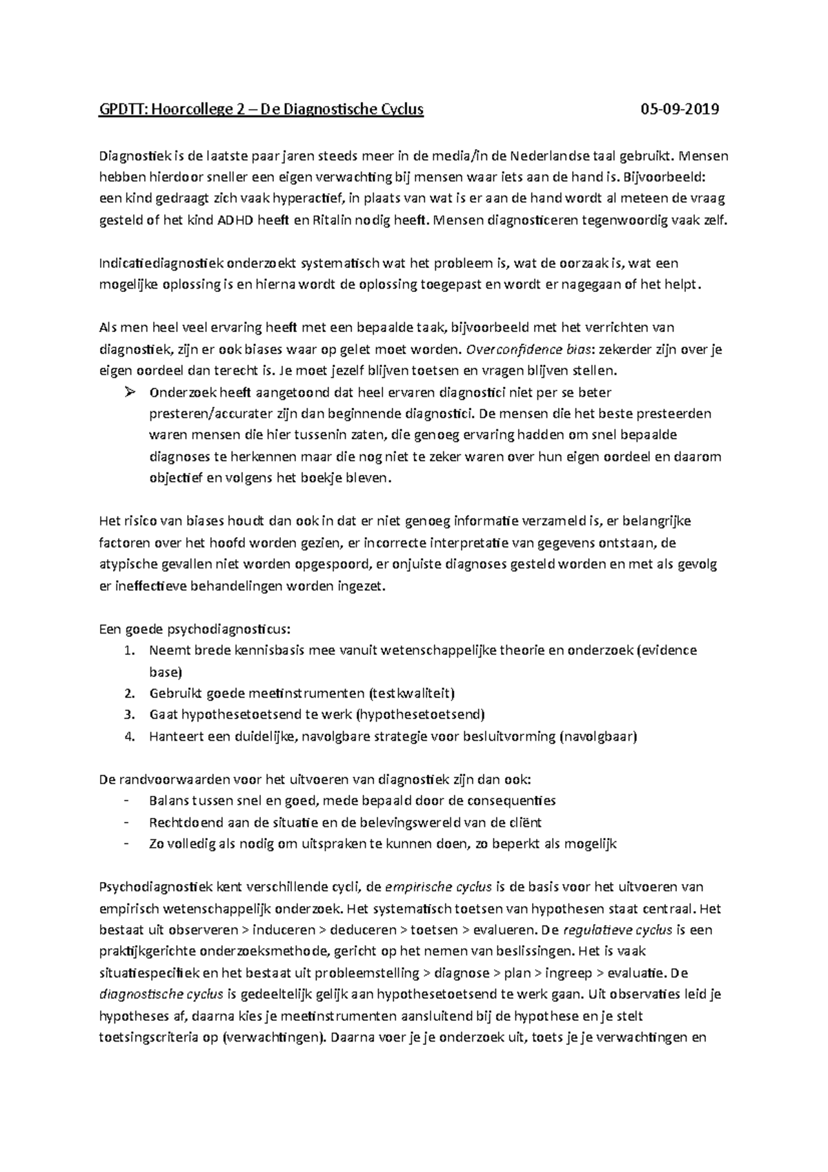 Gpdtt Diagnostiek Hoorcollege 2 - GPDTT: Hoorcollege 2 – De ...