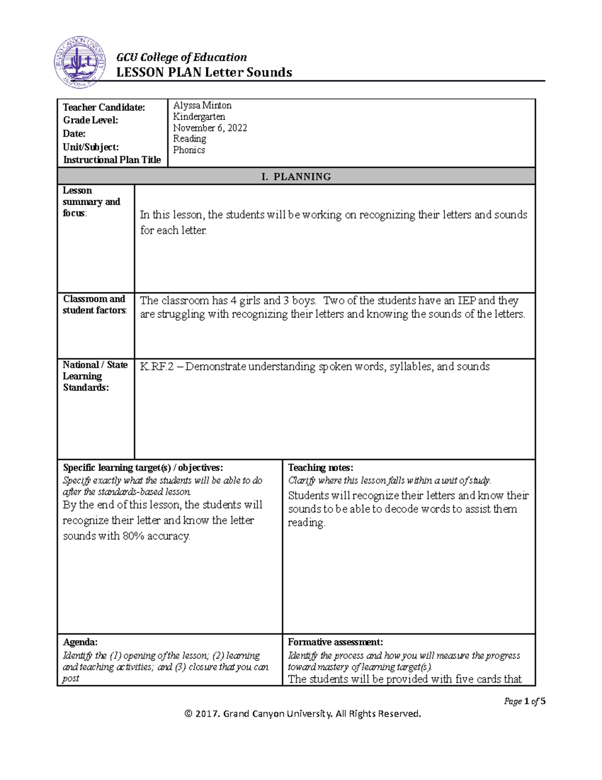 Week 7 lesson plan - i hope this helps - GCU College of Education ...