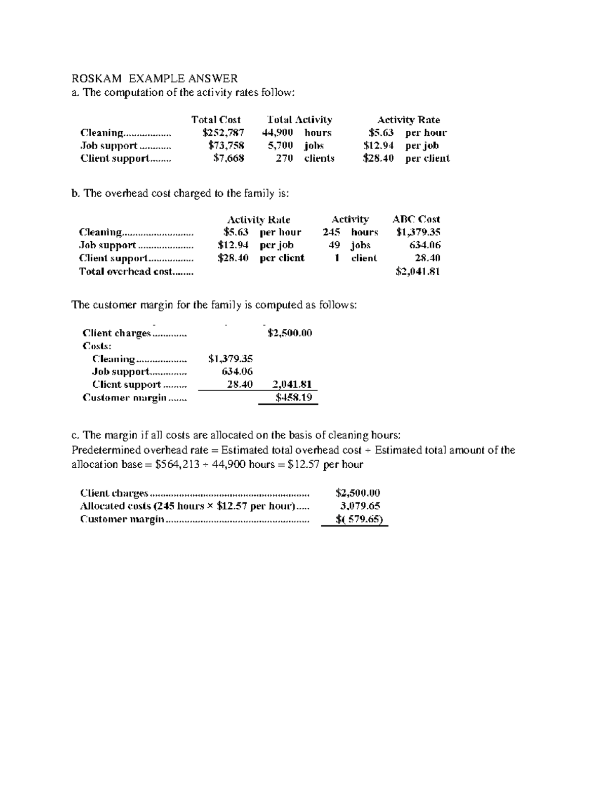 CHapter 7 Example Answers - ROSKAM EXAMPLE ANSWER a. The computation of ...