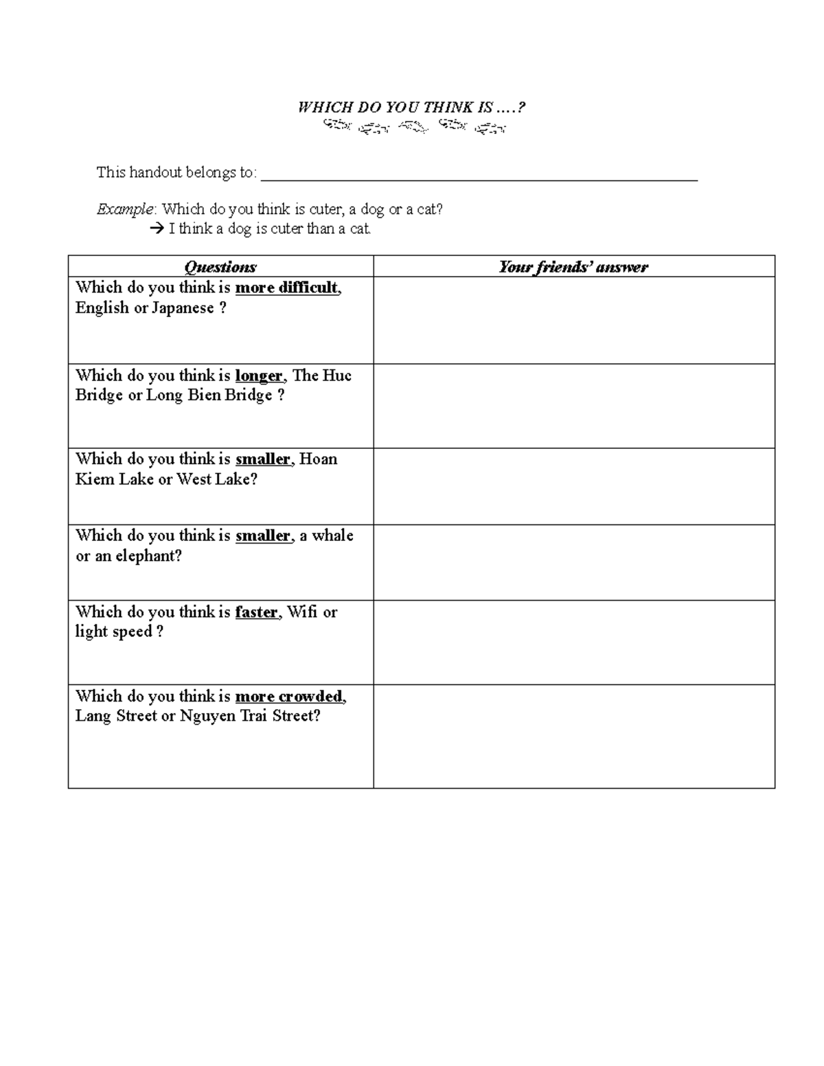 WHAT DO YOU Think IS - Game for practice grammar - WHICH DO YOU THINK ...