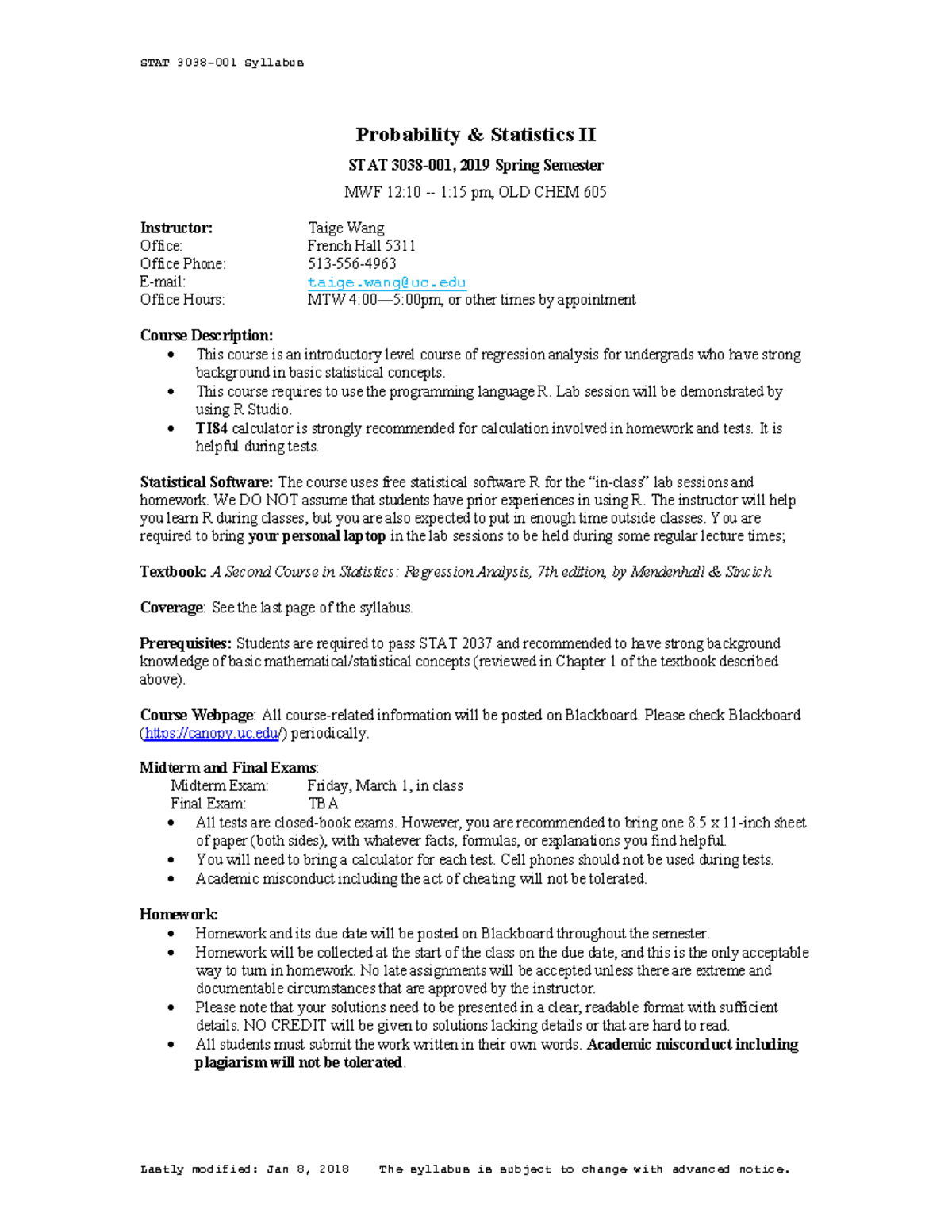 STAT2038-Probability and Statistics II - STAT 3038-001 Syllabus Lastly ...