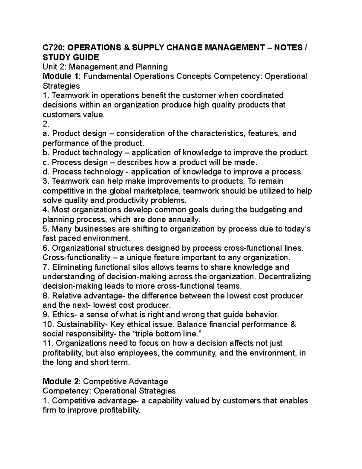 C720 - prep - C720: OPERATIONS & SUPPLY CHANGE MANAGEMENT – NOTES ...