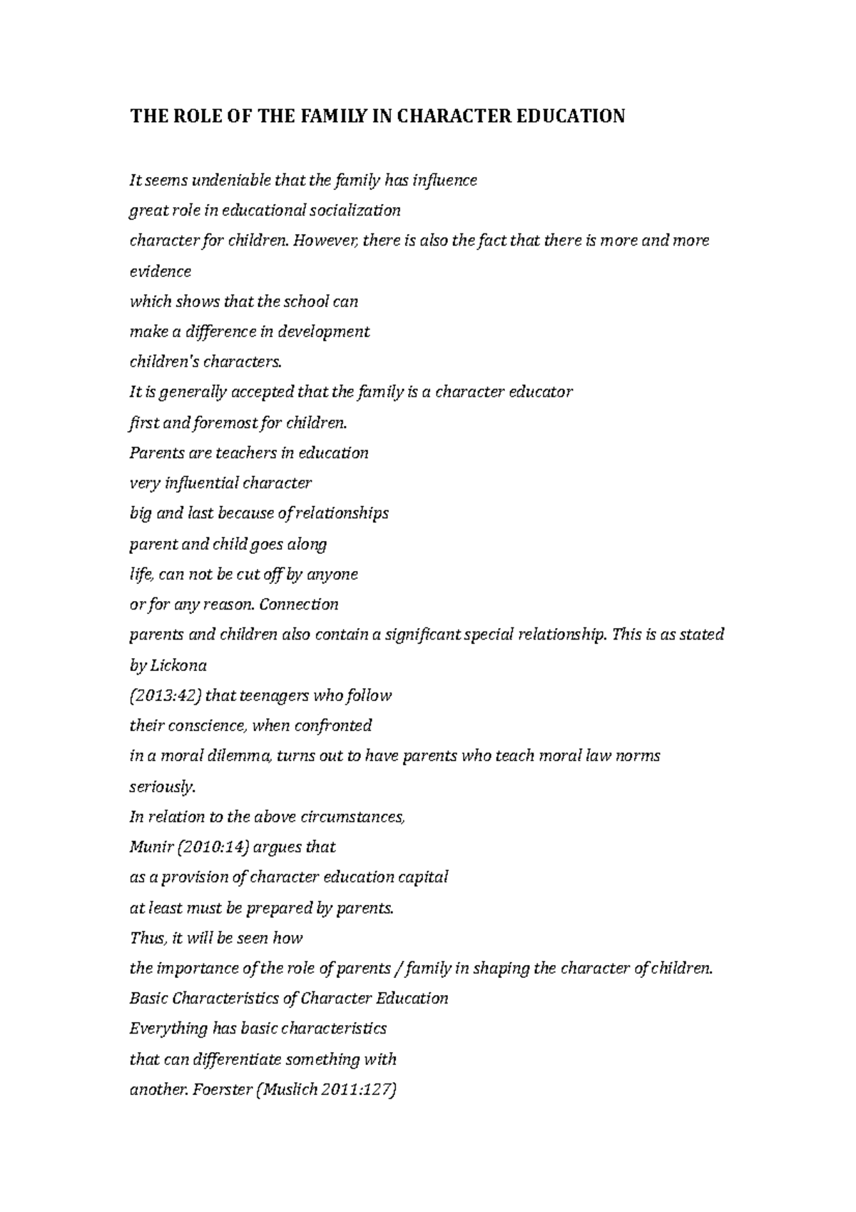 THE ROLE OF THE Family IN Character Education - THE ROLE OF THE FAMILY ...