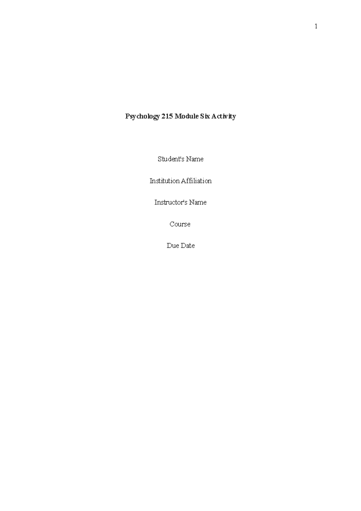 PSY215 6-2 Journal - Psychology 215 Module Six Activity Student's Name ...