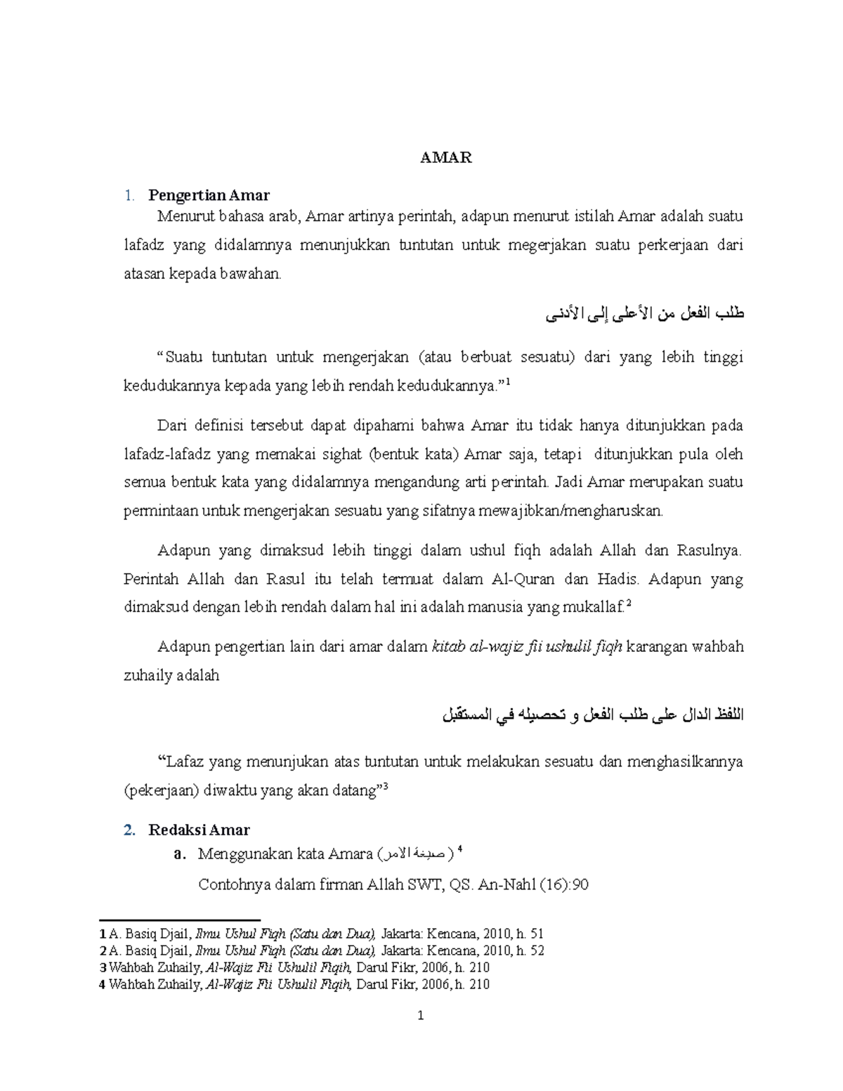 Ushul FIQH II 5 - AMAR - AMAR Pengertian Amar Menurut bahasa arab, Amar ...