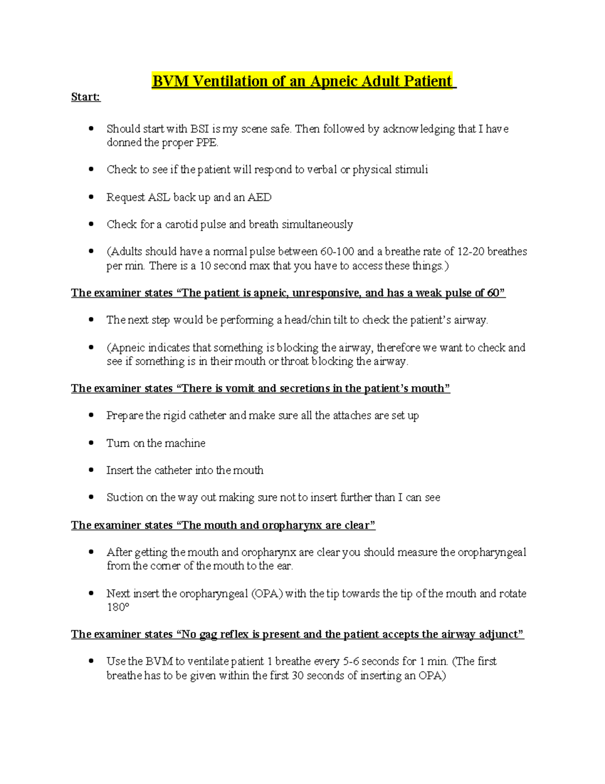 BVM Ventilation of an Apneic Adult Patient - BVM Ventilation of an ...