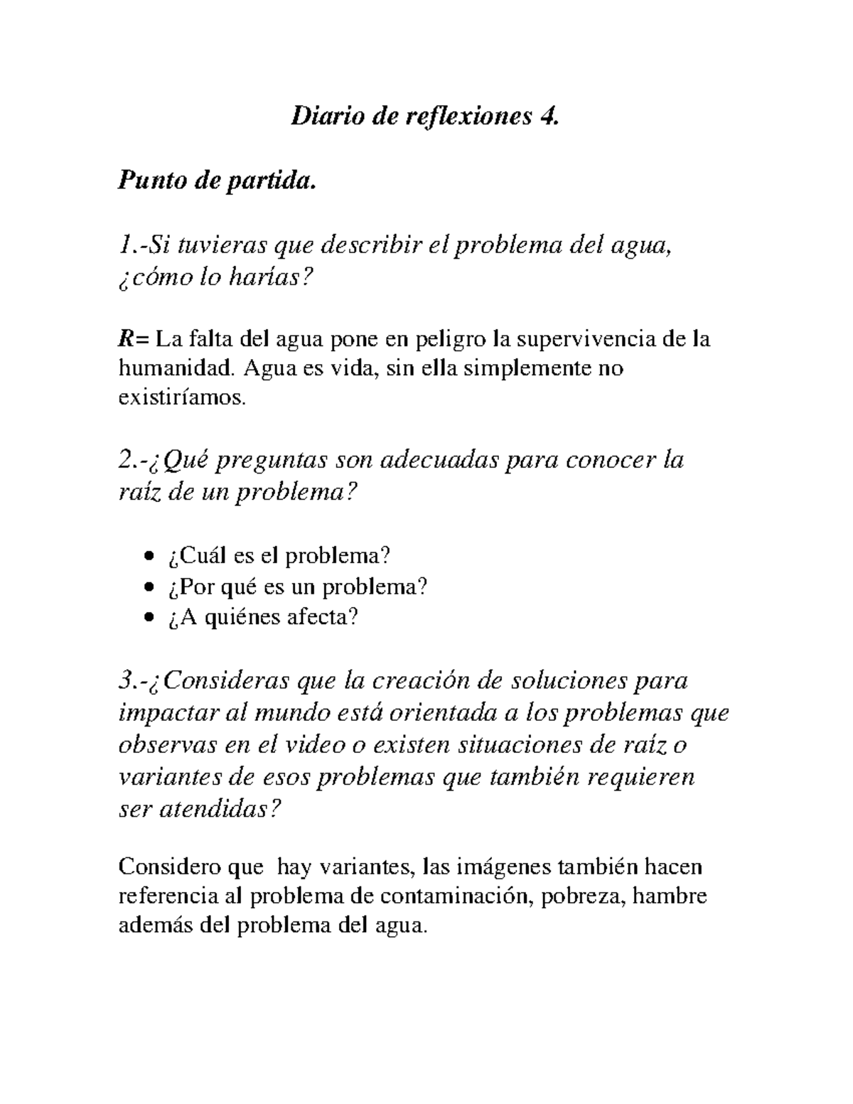 Diario de reflexiones Unidad 4. Identificación de problemas - Diario de reflexiones 4. Punto de ...