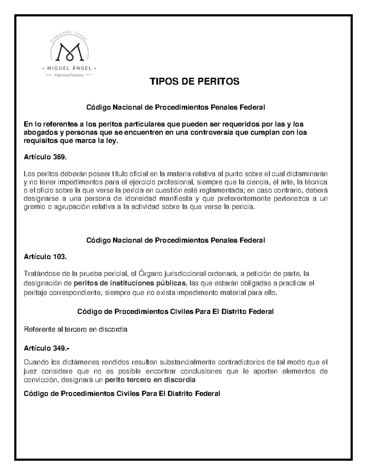Tipos DE Peritos - TIPOS DE PERITOS Código Nacional de Procedimientos ...